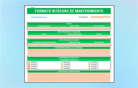 Bitácora De Mantenimiento Descarga En Excel Y Pdf
