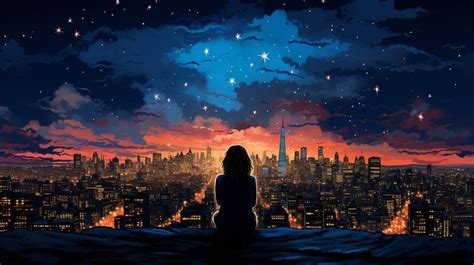 Premium Ai Image Anime Girl Sitting On A Ledge Looking At The City At