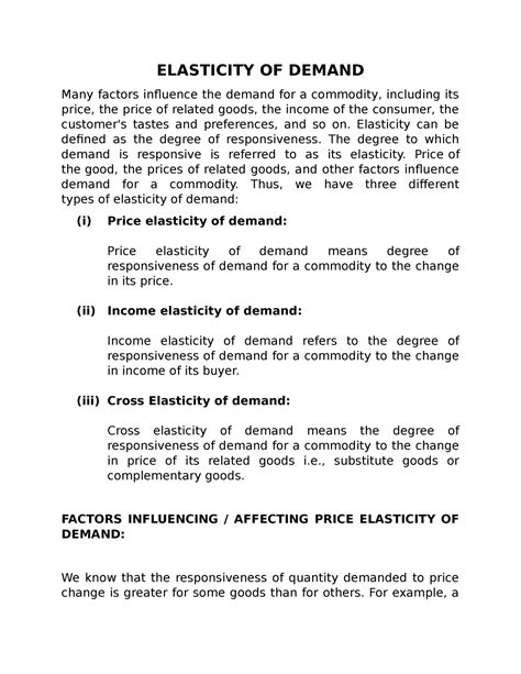 Elasticity OF Demand Lecture Notes ELASTICITY OF DEMAND Many Factors Influence The Demand