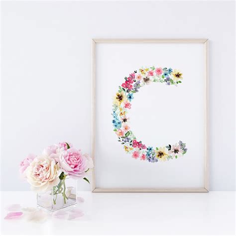 Floral Initial Wall Art Personalized Wildflower Name Print Daisy