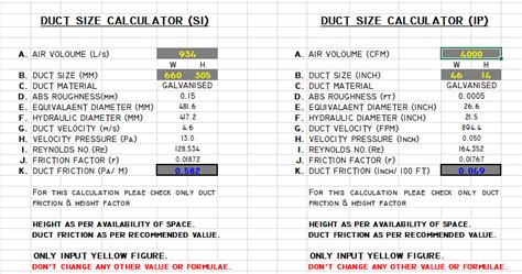 Hvac Duct Size Calculator Excel Free Ductulator