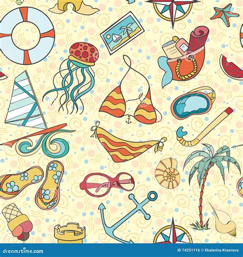 Summer Seamless Pattern Stock Vector Illustration Of Handdrawn 74251116