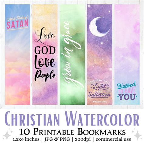 Printable Bookmark Set Christian Watercolor 1 5x6 Inches Digital