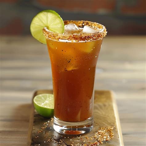 Michelada Cocktail With Lime And Chili Salt Rim Premium Ai Generated