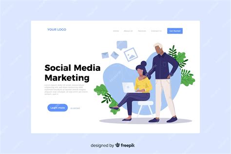 방문 페이지에 대한 소셜 미디어 마케팅 개념 무료 벡터