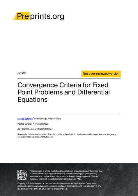 Pdf Convergence Criteria For Fixed Point Problems And Differential