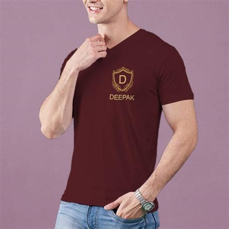 Buy Name Logo V Neck Customized Printed Mens Half Sleeves Cotton T