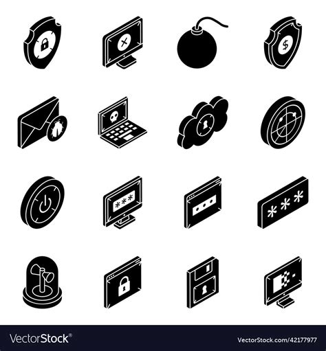 Set Of Cybersecurity Isometric Icons Royalty Free Vector