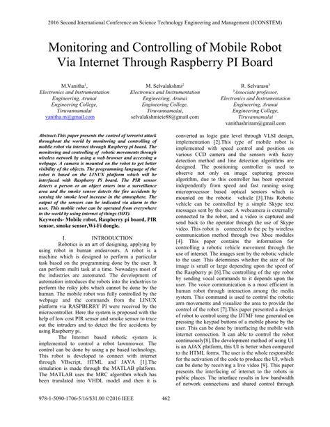 PDF Monitoring And Controlling Of Mobile Robot Via Internet Through Raspberry Pi Board