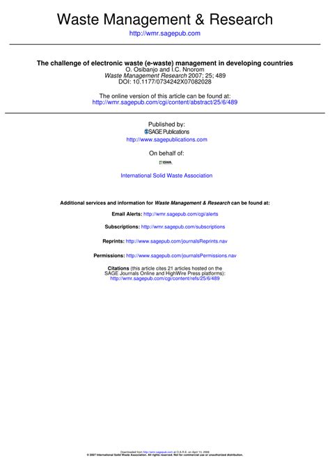 (PDF) The Challenge of Electronic Waste (E-waste) Management in Developing Countries