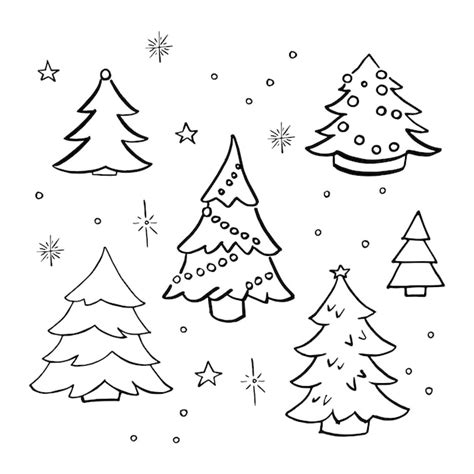 Premium Vector Christmas Trees Doodle Set Collection Of Hand Drawn Decorated Christmas Trees