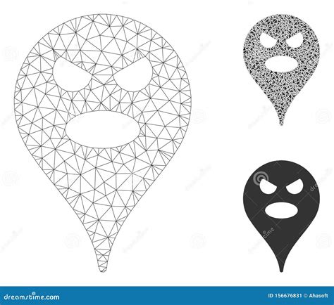 Scream Smiley Map Marker Vector Mesh Network Model And Triangle Mosaic Icon Stock Vector