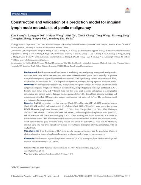 Pdf Construction And Validation Of A Prediction Model For Inguinal Lymph Node Metastasis Of
