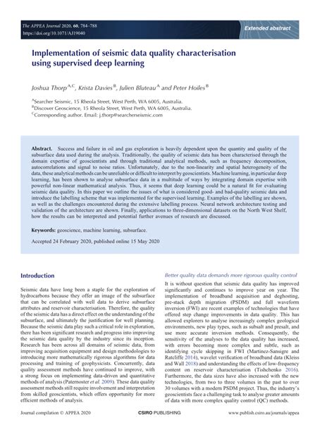 pdf implementation of seismic data quality characterisation using