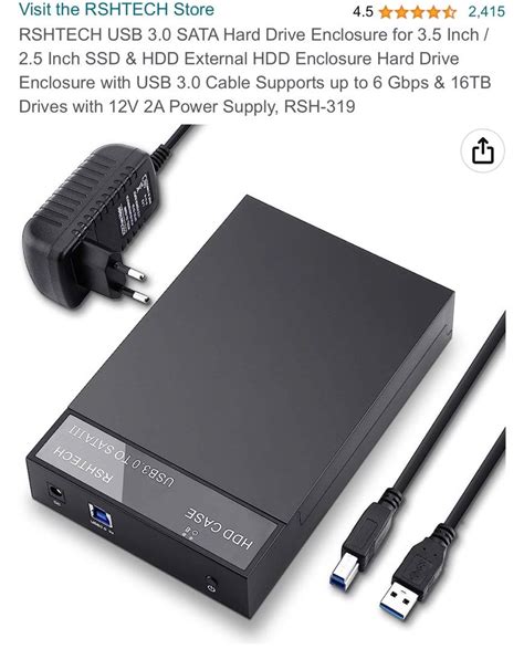 Rshtech Usb 30 Sata Hard Drive Enclosure For 35 Inch 25 Inch Ssd