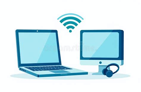 Laptop With A Wi Fi Symbol On The Screen A Desktop Monitor And