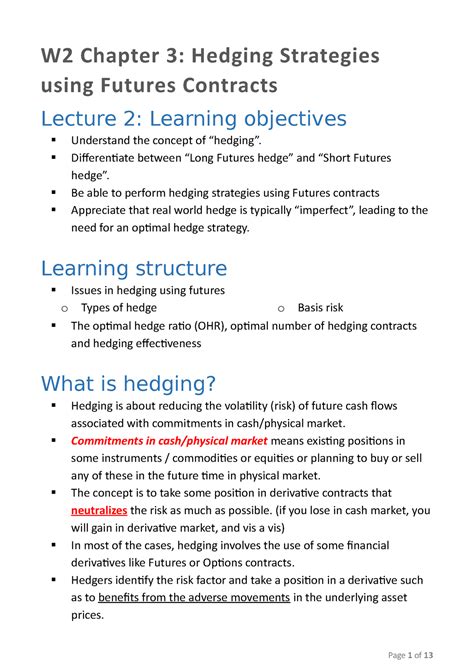 bfw2751 w2 lec 2 lecture notes 1 w2 chapter 3 hedging strategies using futures contracts
