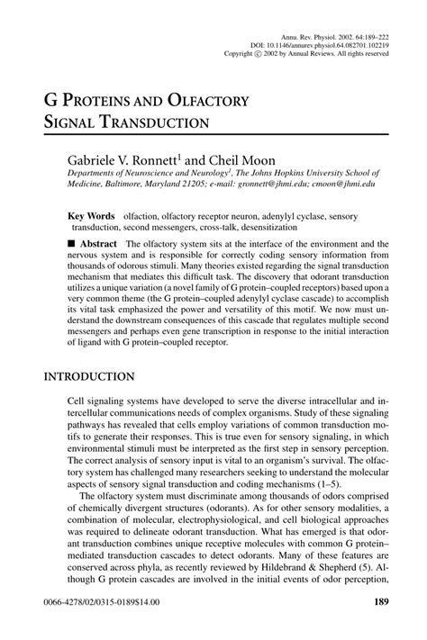 Pdf G Proteins And Olfactory Signal Transduction