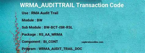 Wrmaaudittrail Sap Tcode For Rma Audit Trail