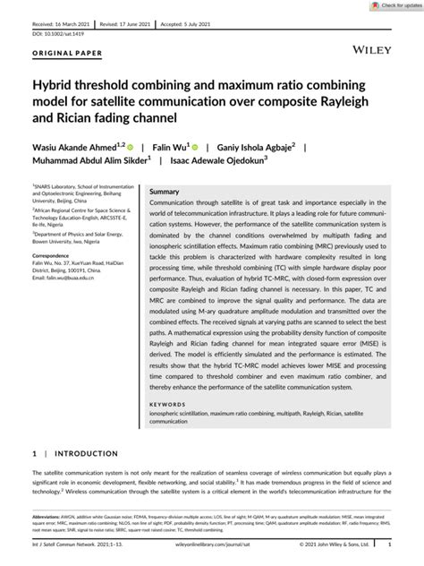 J Hybrid Threshold Combining And Maximum Ratio Combining Pdf