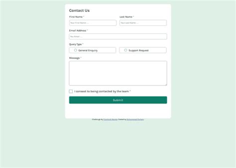Frontend Mentor Responsive And Validate Contact Form Using Htmlcssjs Coding Challenge Solution