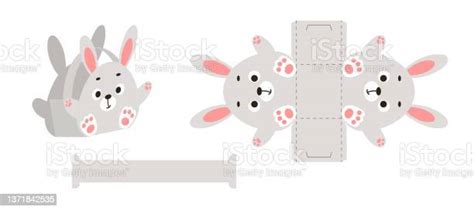 간단한 포장 선호 상자 토끼 디자인 과자 사탕 작은 선물 빵집 파티 패키지 다이 컷 템플릿 어떤 목적을 위한 훌륭한 디자인 생일 베이비 샤워 부활절 벡터 일러스트레이션