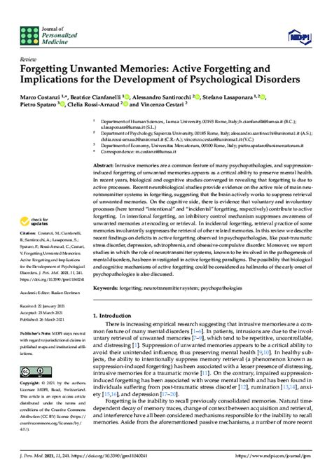 pdf forgetting unwanted memories active forgetting and implications