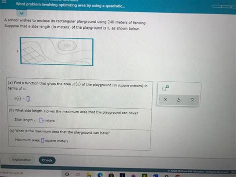 Solved Word Problem Involving Optimizing Area By Using A