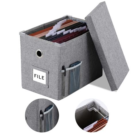 Buy Linen File Boxes Organizer With Smooth Sliding Rail With Lids For Letter Size Collapsible