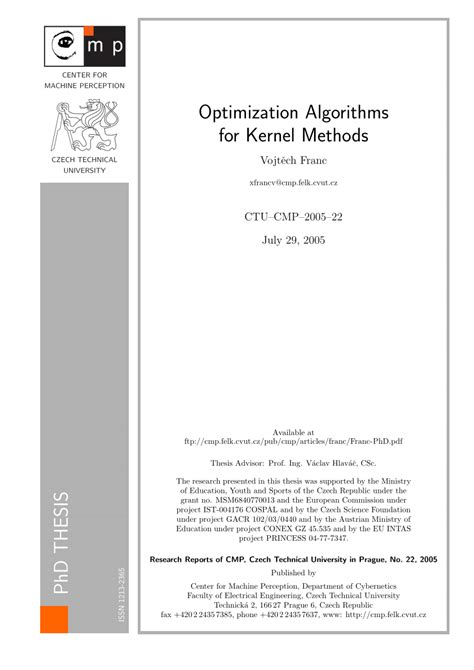 PDF Optimization Algorithms For Kernel Methods