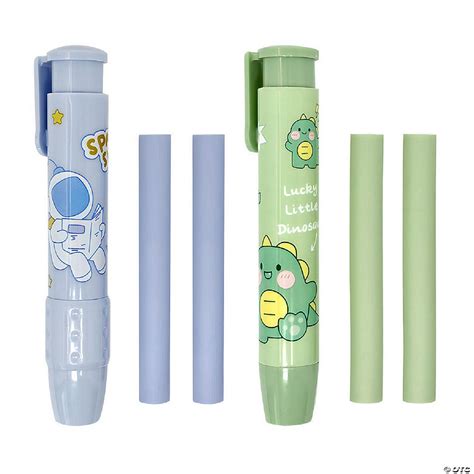 wrapables spaceman and dinosaur clickable push button erasers