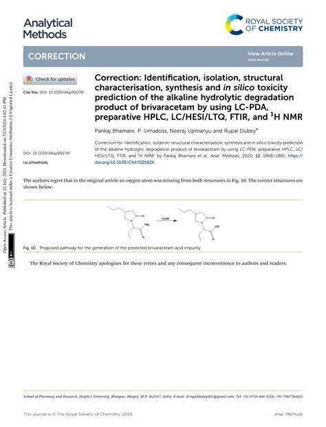 Pdf Correction Identification Isolation Structural Characterisation Synthesis And In