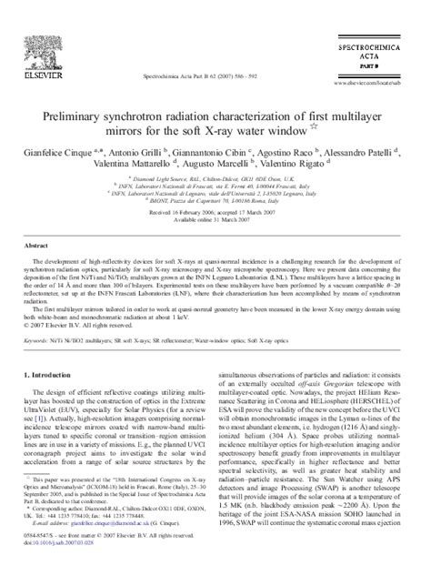 Pdf Preliminary Synchrotron Radiation Characterization Of First