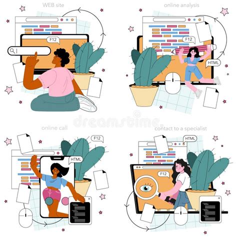 Programming Online Service Or Platform Set Idea Of Coding Testing Stock Vector Illustration