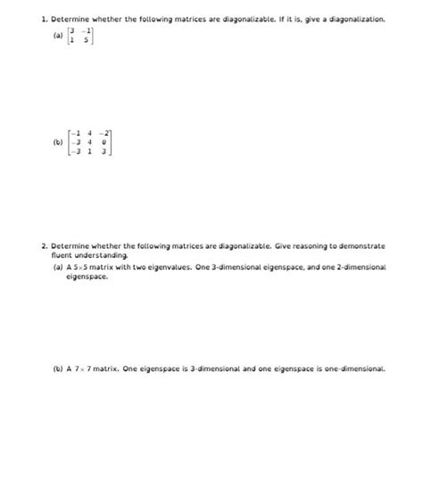 Solved Determine Whether The Following Matrices Are Chegg