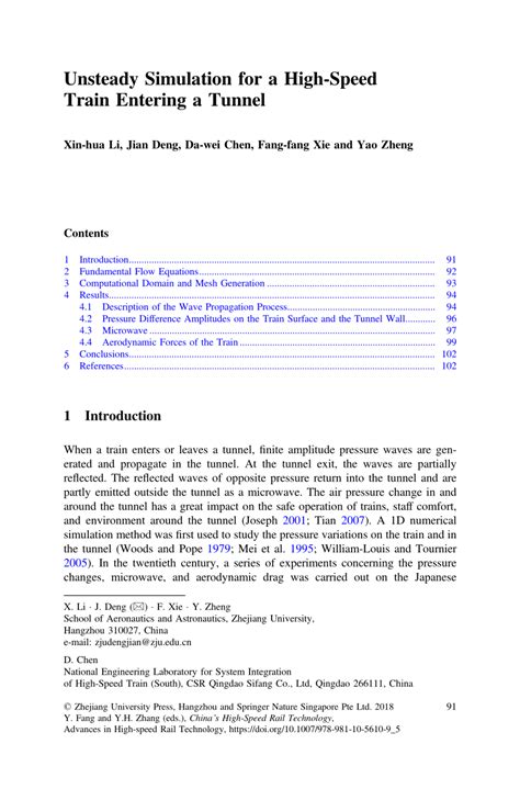 Pdf Unsteady Simulation For A High Speed Train Entering A Tunnel