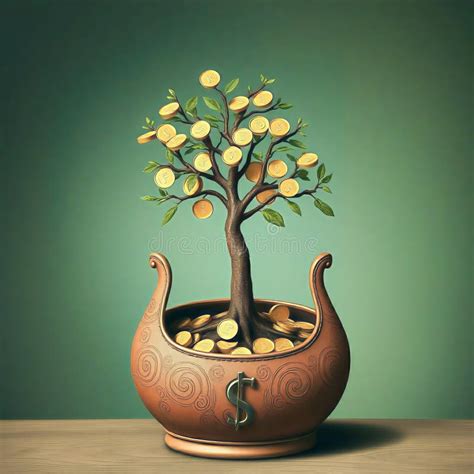 A Wallet Pot In Which A Tree Grows Bearing Gold Coins Signifies Financial Planning Stock