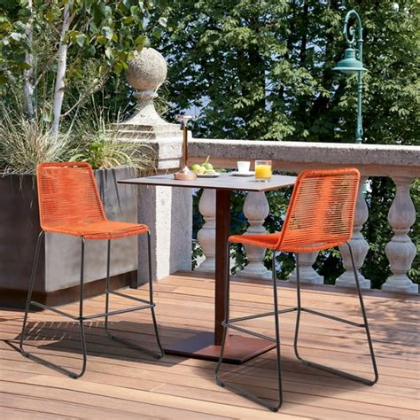 Shasta 30 Outdoor Metal And Tangerine Rope Stackable Barstool Set Of