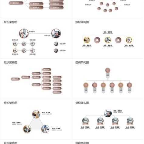 页灰色企业组织架构可视化图表集PPT模板 PPT元素 OVO图库