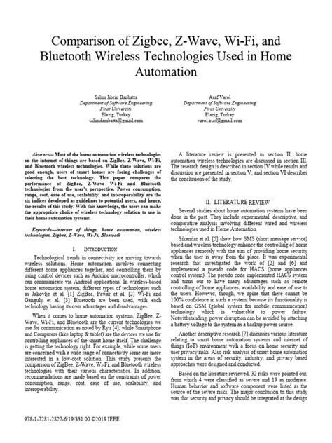 Comparison Of Zigbee Z Wave Wi Fi And Bluetooth Wireless Technologies Used In Home Automation