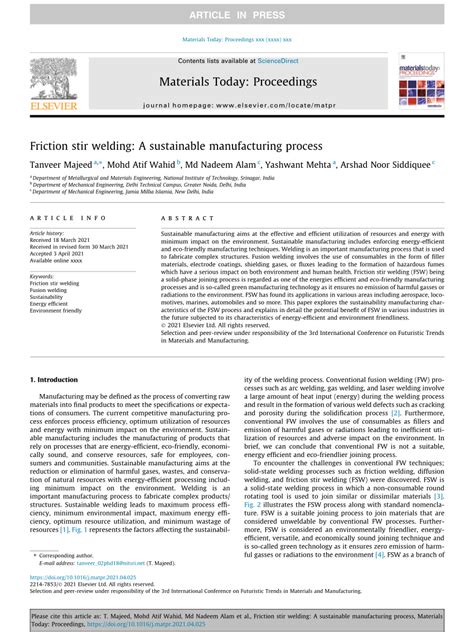 Pdf Friction Stir Welding A Sustainable Manufacturing Process