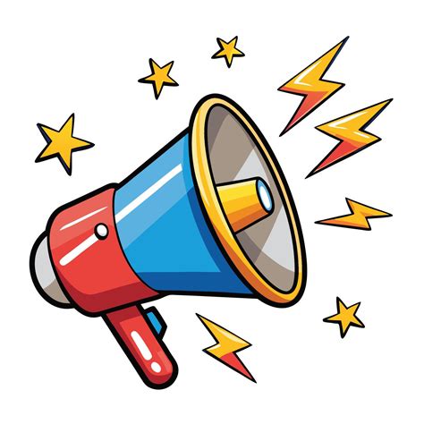 A Cartoon Megaphone With Stars And Lightning White Background 55476566