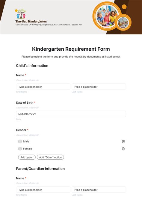 Free Kindergarten Requirement Form Template To Edit Online