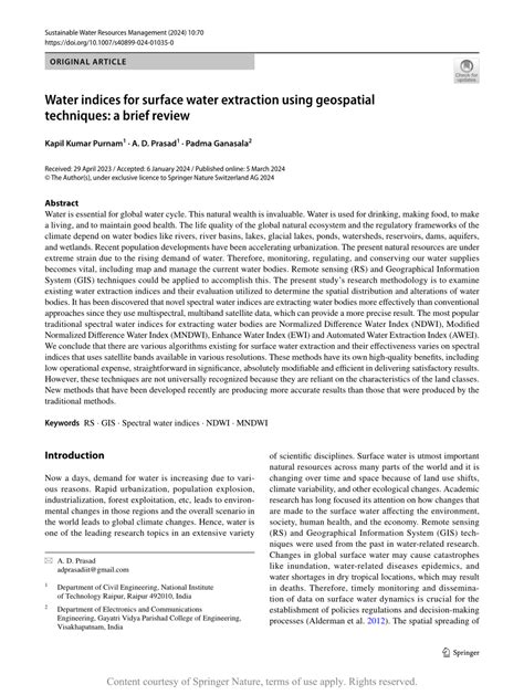 Water Indices For Surface Water Extraction Using Geospatial Techniques
