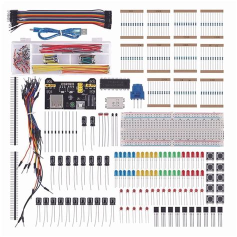 Electronic Starter Fun Kit Resistors Leds Dupont Wires Buttons Basic
