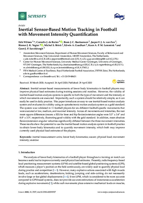 pdf inertial sensor based motion tracking in football with movement