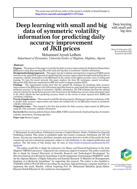 Pdf Deep Learning With Small And Big Data Of Symmetric Volatility Information For Predicting