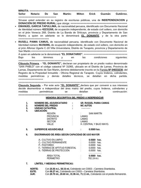 Minuta Rusell Paima Pdf Donación Vivir Simple