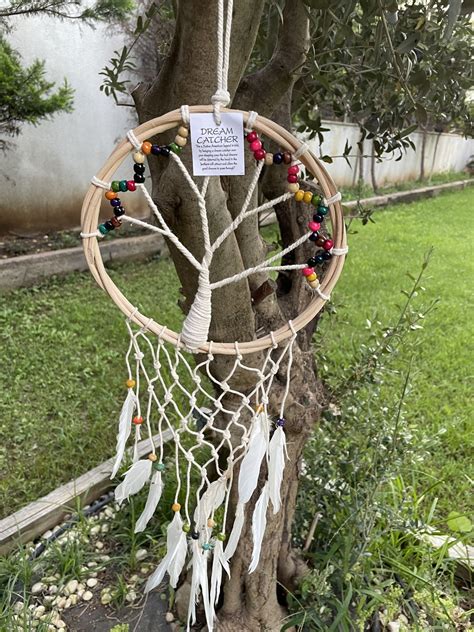 El Yapımı Hayat Ağacı Dreamcatcher Doğal Tüylerle Bohem Düşkapanı