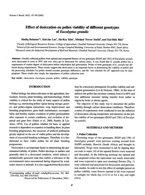 Effect Of Desiccation On Pollen Viability Of Different Genotypes Of Eucalyptus Grandis